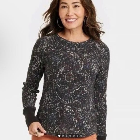 Knox Rose | Tops | Knox Rose Thermal Waffle Knit Black Paisley Long ...